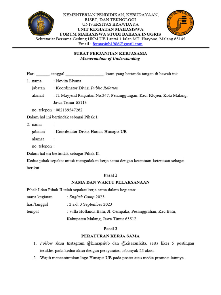 MoU HIMAPSI UB | PDF