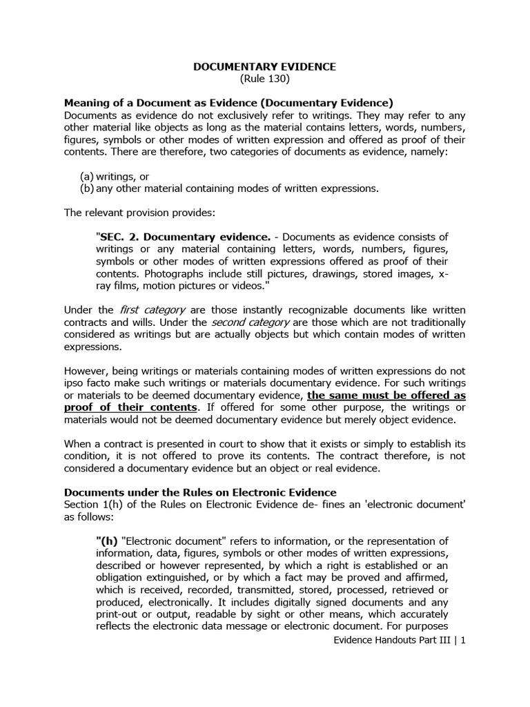 Evidence Documentary Evidence | PDF | Parol Evidence Rule | Evidence (Law)