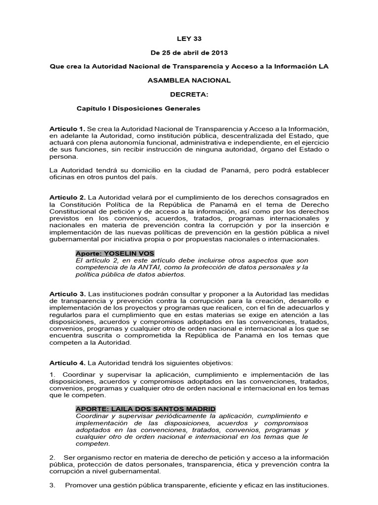 Ley33-25abril2013-ANTAI | PDF | Corrupción política | Leyes de libertad ...