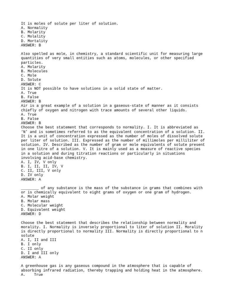 Quiz 2 Aiken Format Download Free Pdf Mole Unit Greenhouse Gas