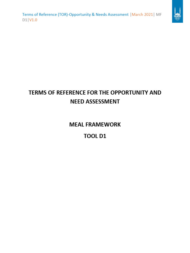 ToR For Opportunity & Need Assessment | PDF | Needs Assessment | Risk