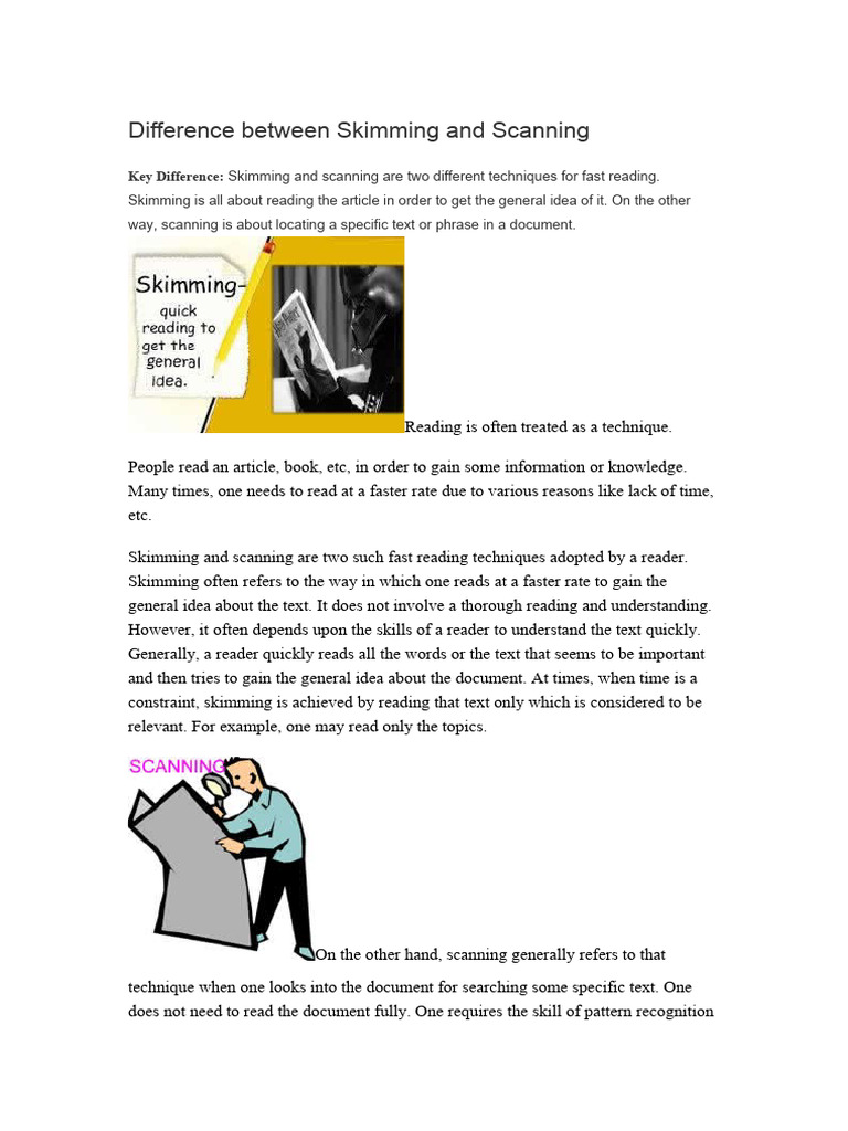 8 Difference Between Skimming and Scanning | PDF | Speed Reading ...