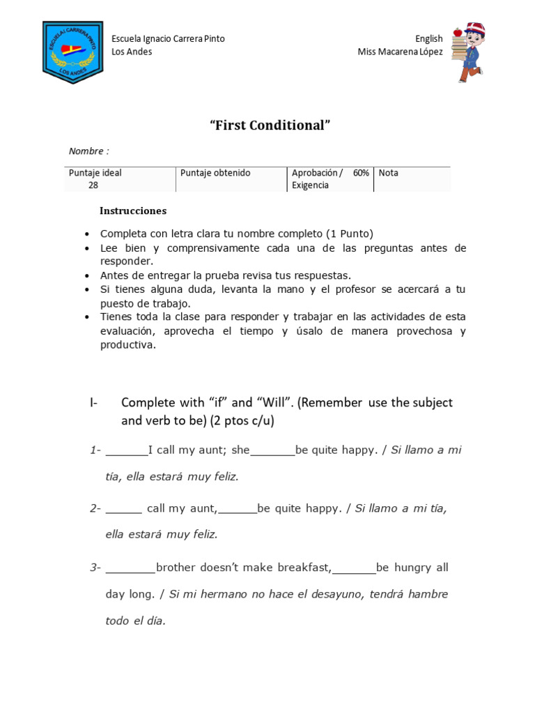 English Evaluation First Conditional | PDF