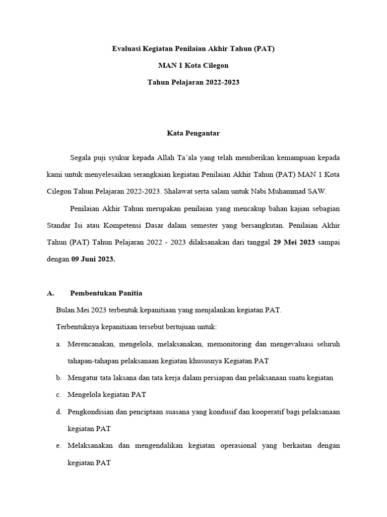 Contoh Laporan Evaluasi Kegiatan | PDF