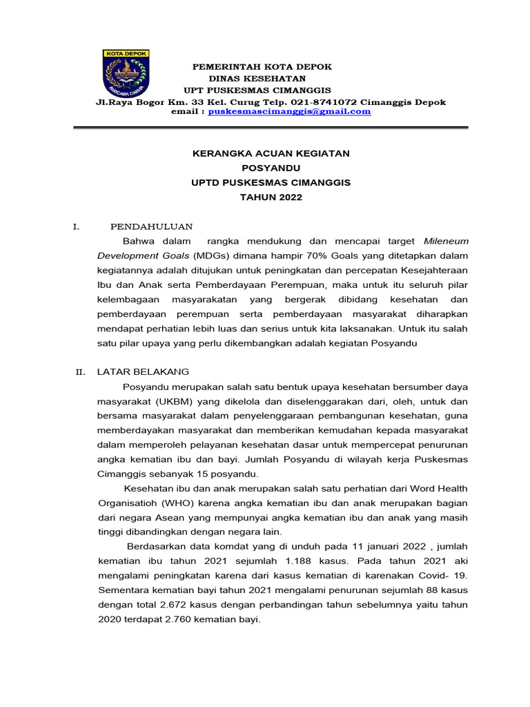 Kerangka Acuan Posyandu 2022 | PDF