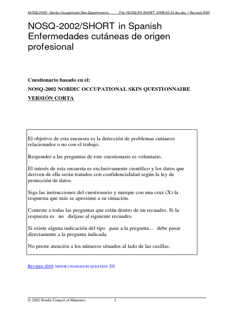 NOSQ ES SHORT 2010p | PDF | Metodología de encuesta