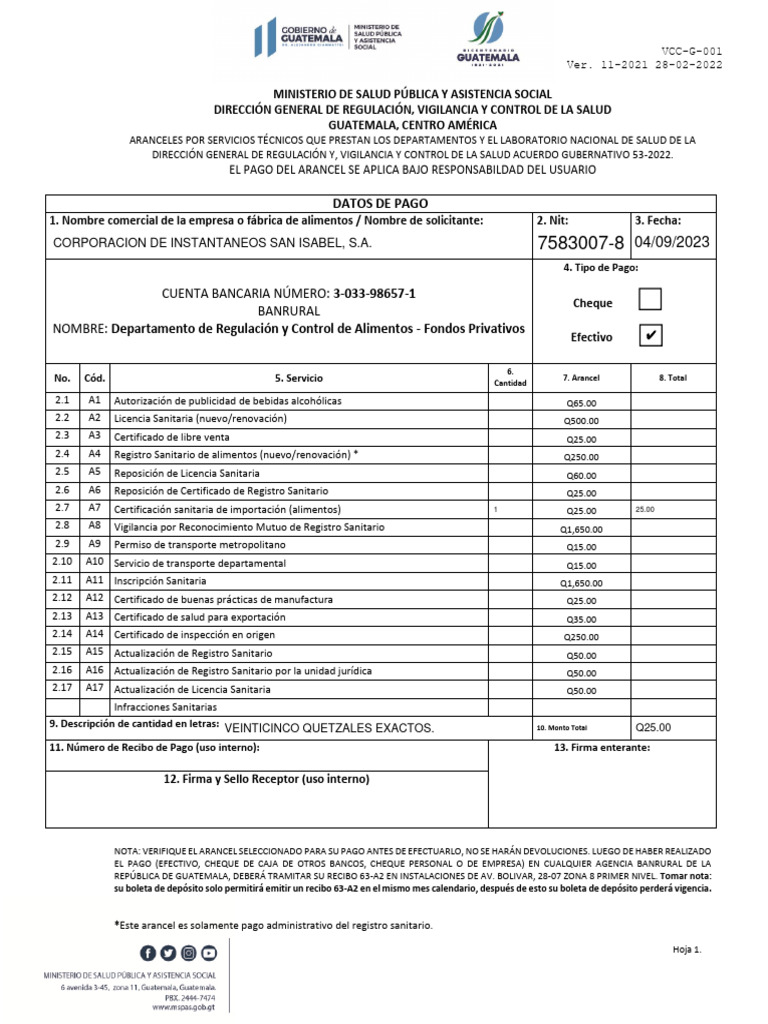 Formulario Control de Alimentos Version Marzo 01.03.22 - 132022-Drca-Vcc-G-001 | Descargar ...