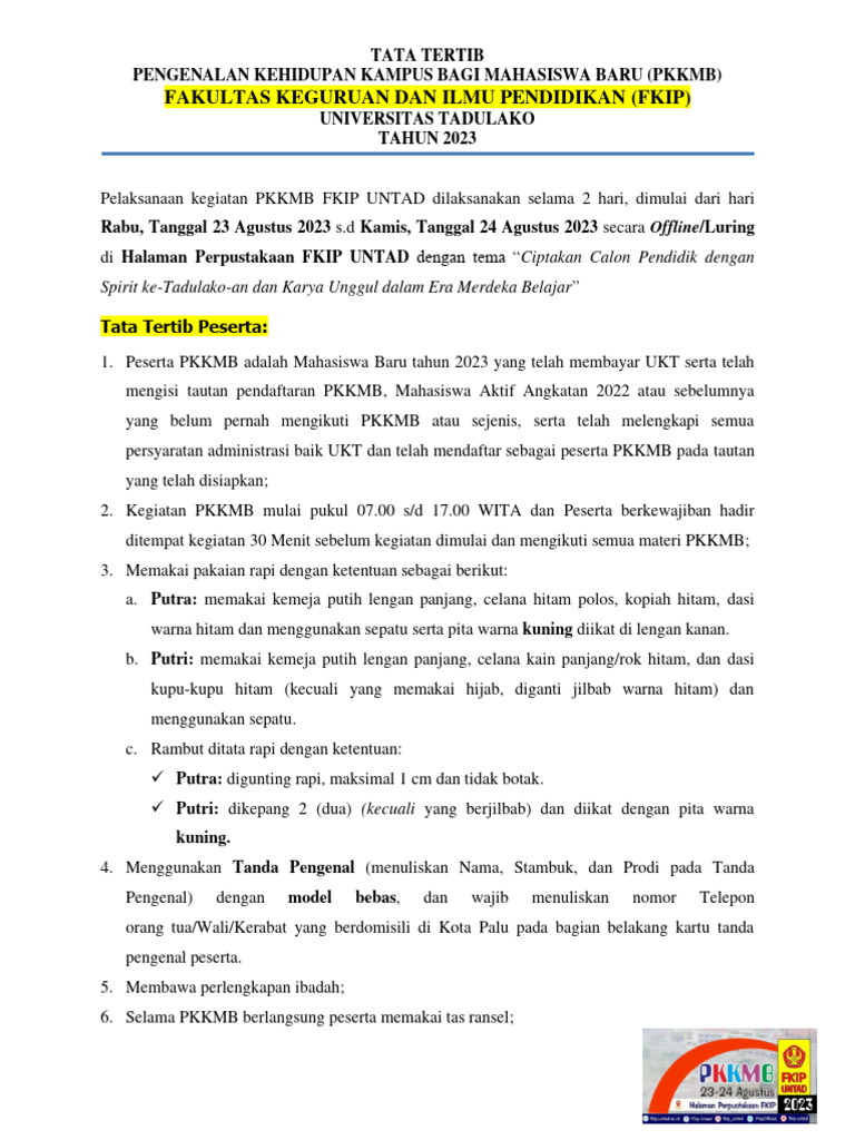 TATA TERTIB PKKMB FKIP 2023 | PDF