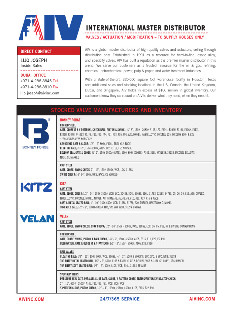 AIV Line Sheet | PDF | Valve | Manufactured Goods