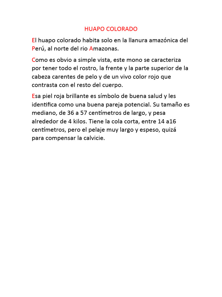 Huapo Colorado: Mono en Peligro de Extinción | PDF | Artes del Lenguaje ...