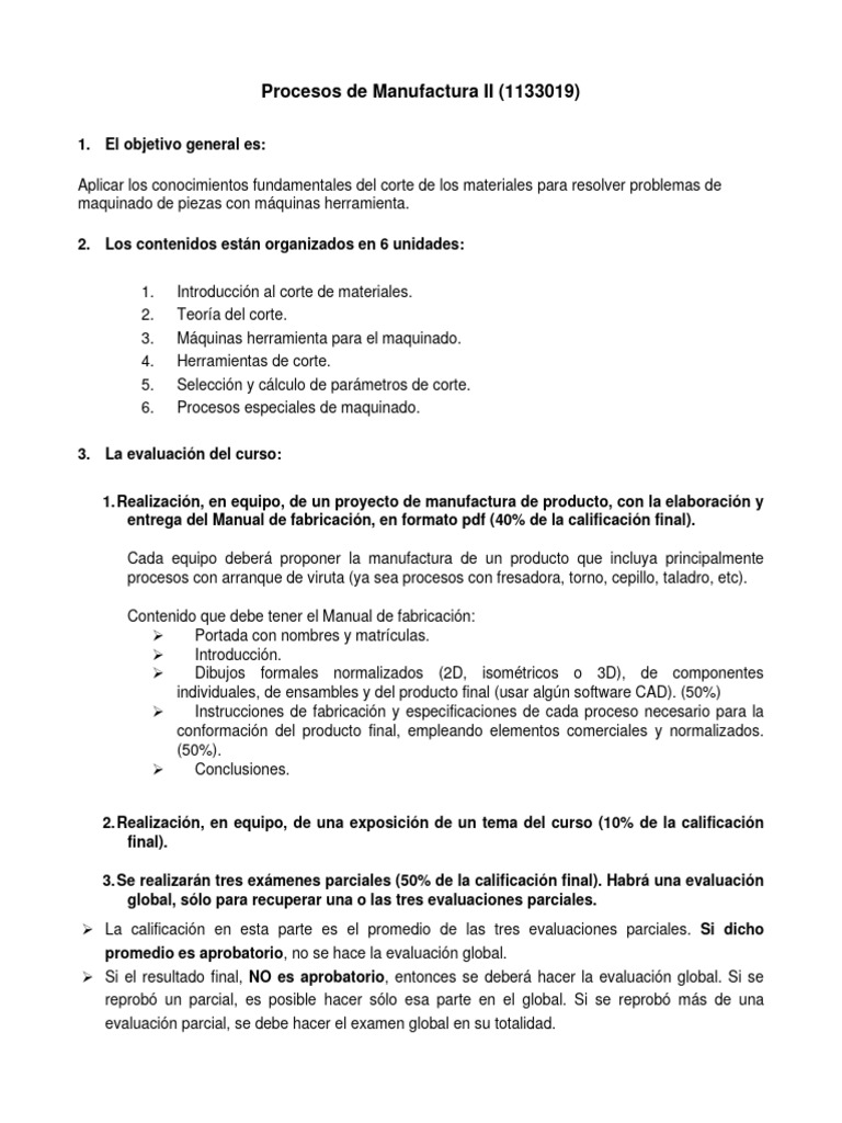 Reglas Curso Procesos de Manufactura II - 23-P | PDF | Sector secundario de la economía | Ingeniería