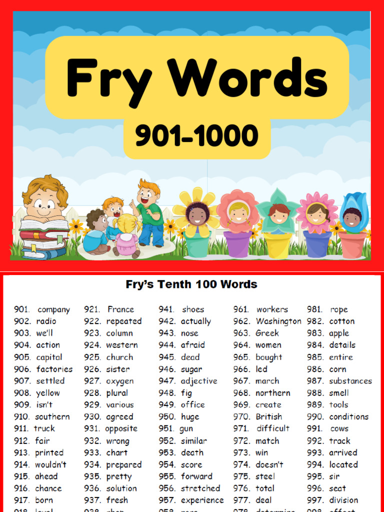 Fry Words (Tenth 100) | PDF | Games & Activities | Language Arts ...