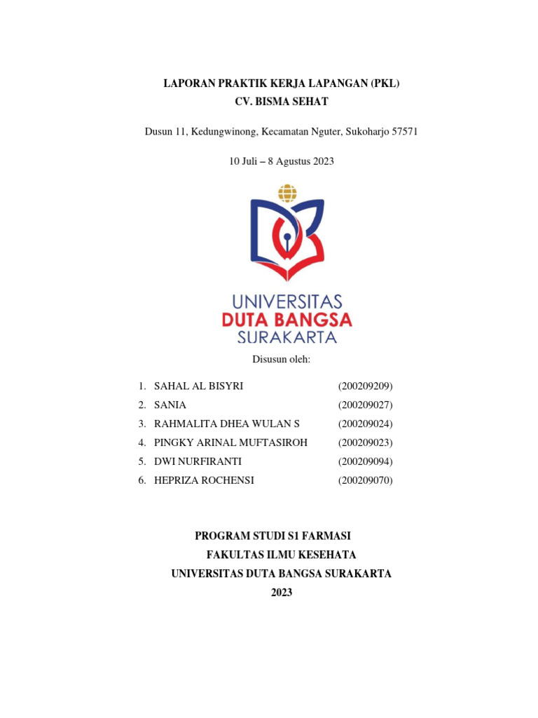 Laporan PKL Farmasi di CV Bisma Sehat | PDF | Kesehatan Holistik