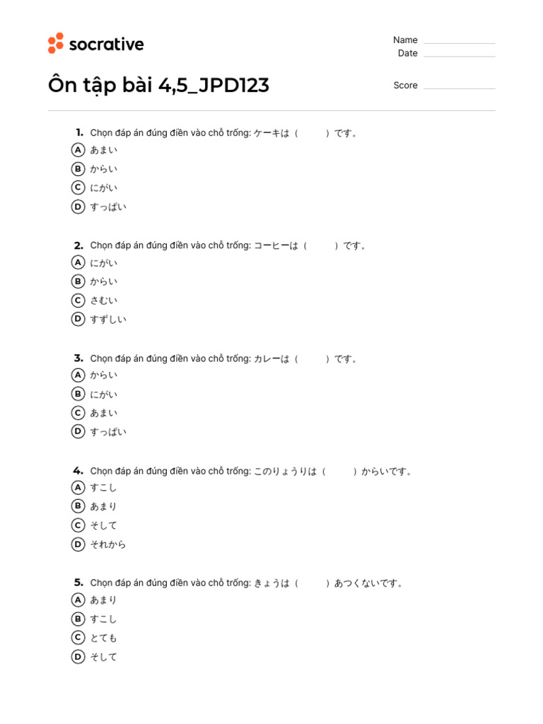Quiz - Ôn tập bài 45 - JPD123 | PDF