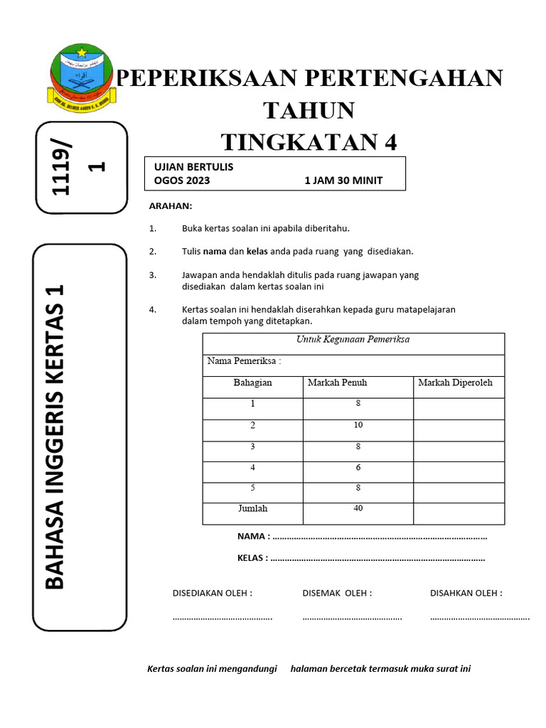 Cover Soalan Bi SPM Paper 1 | PDF