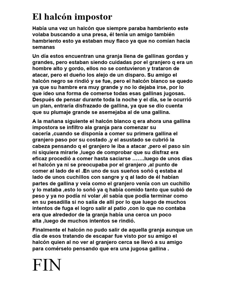 Comucacion 4 To B El Halcon Impostor Cuento | PDF