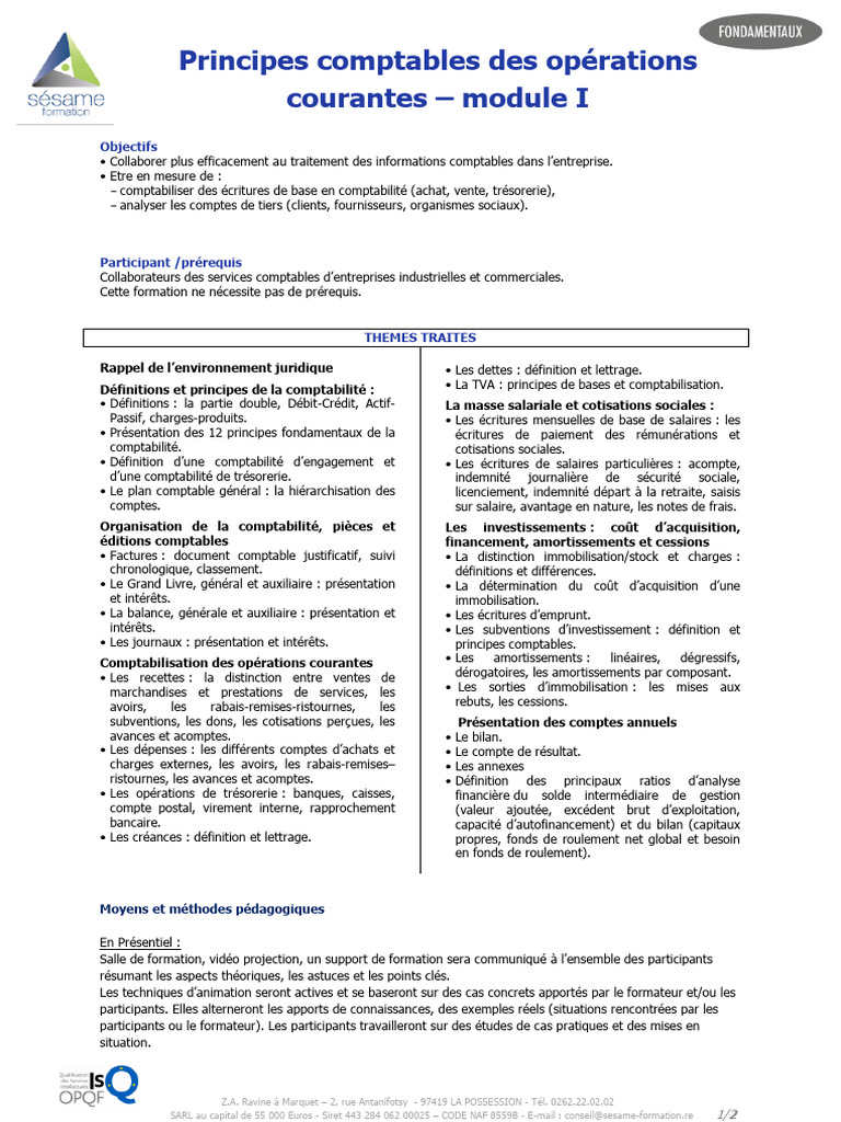 Principes Comptables des Opérations Courantes | PDF | Comptabilité ...
