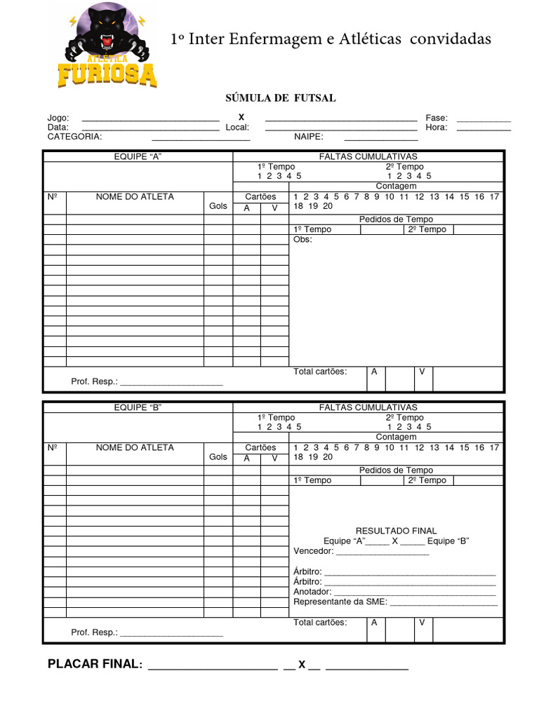 Sumula Futsal | PDF | Futebol | Esportes