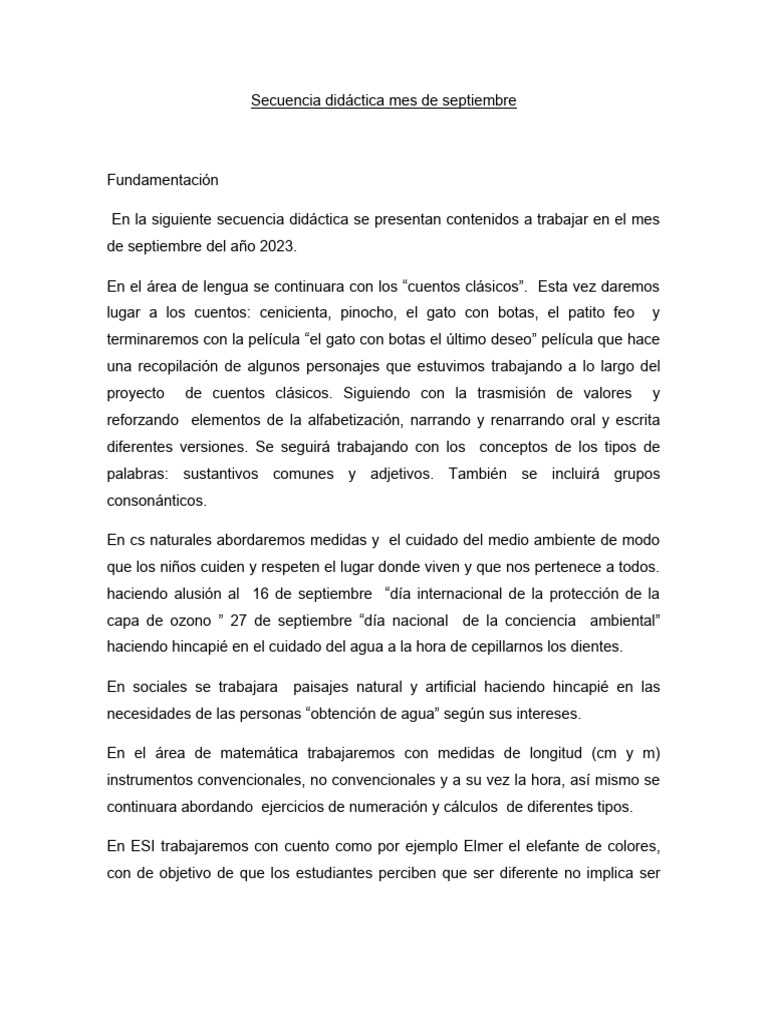 Secuencia Didáctica Mes de Septiembre 2do 2023 | PDF | Escritura