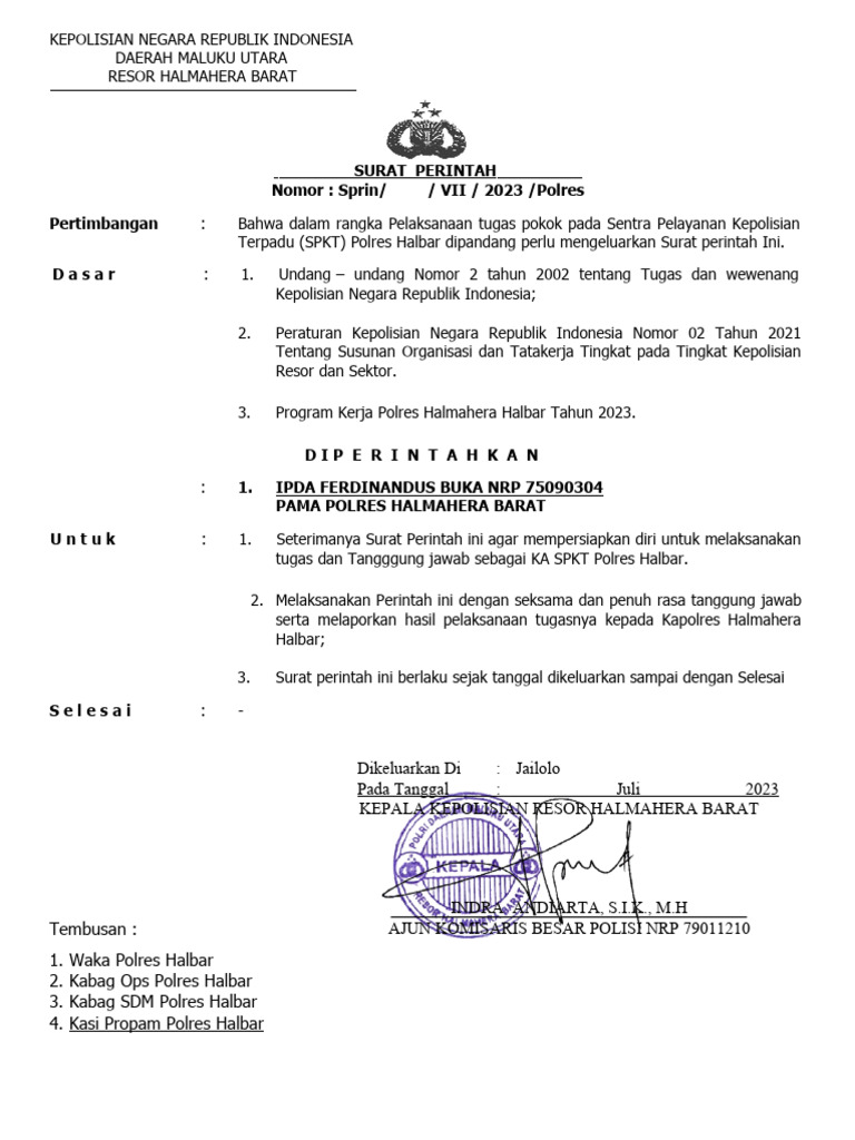 Sprin Tugas Perwira SPKT | PDF