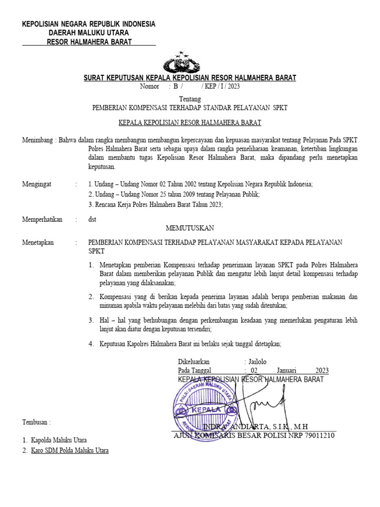 Surat Keputusan Kompensasi Layanan Publik SPKT | PDF | Hukum