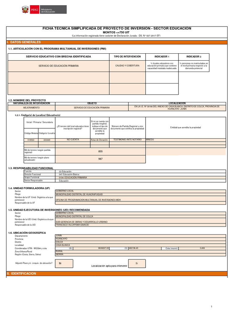 Ficha Tecnica Simplificada Educacion v1 CASA BLANCA | PDF