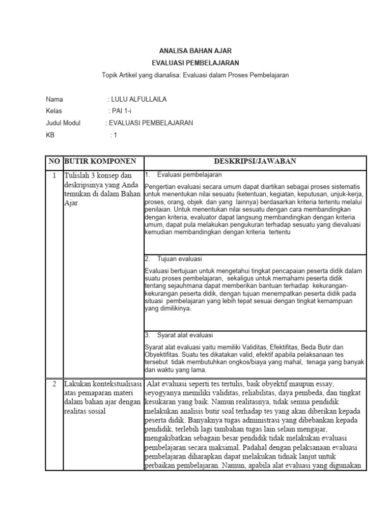 Analisa Bahan Ajar TG KB 1 | PDF