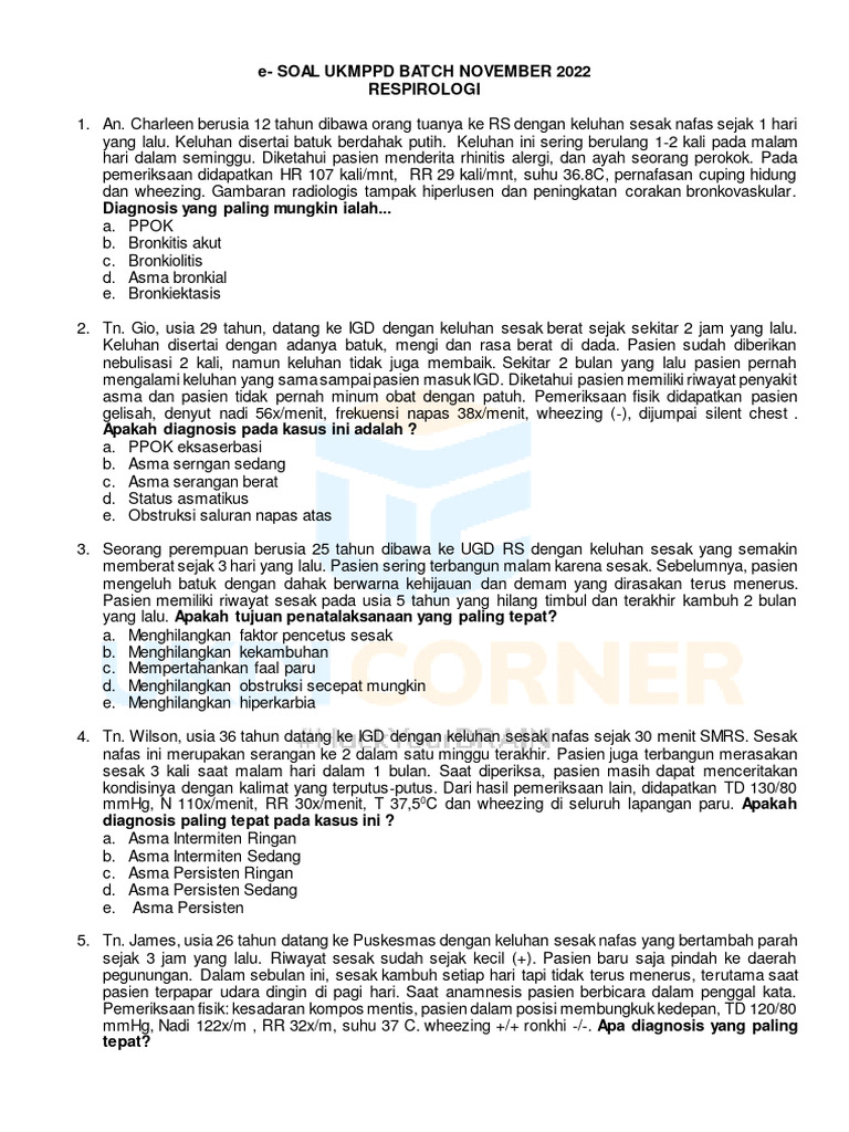 E-Soal Batch November 2022 Respirologi | PDF