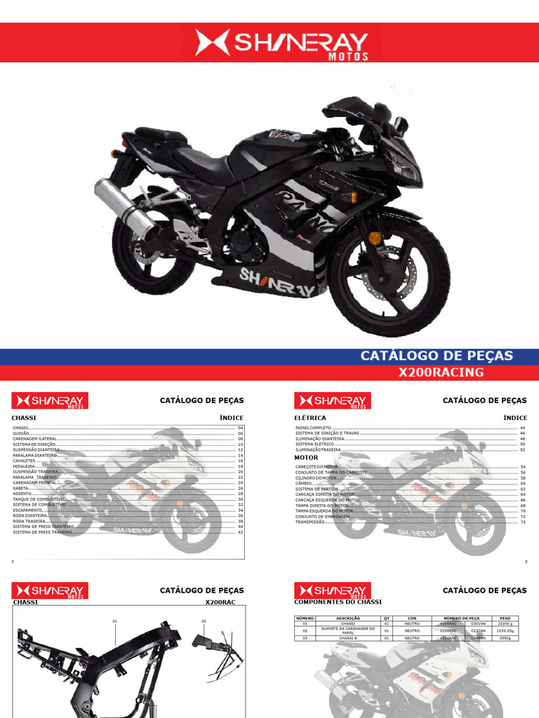 Catalogo Pecas Shineray Racing200 | PDF | Motores | Eixo