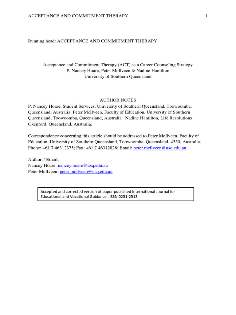 ACT in Career Counseling Strategies | PDF | Counseling Psychology ...
