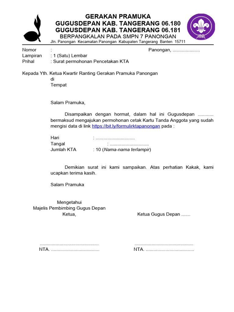 Contoh Surat Permohonan KTA | PDF