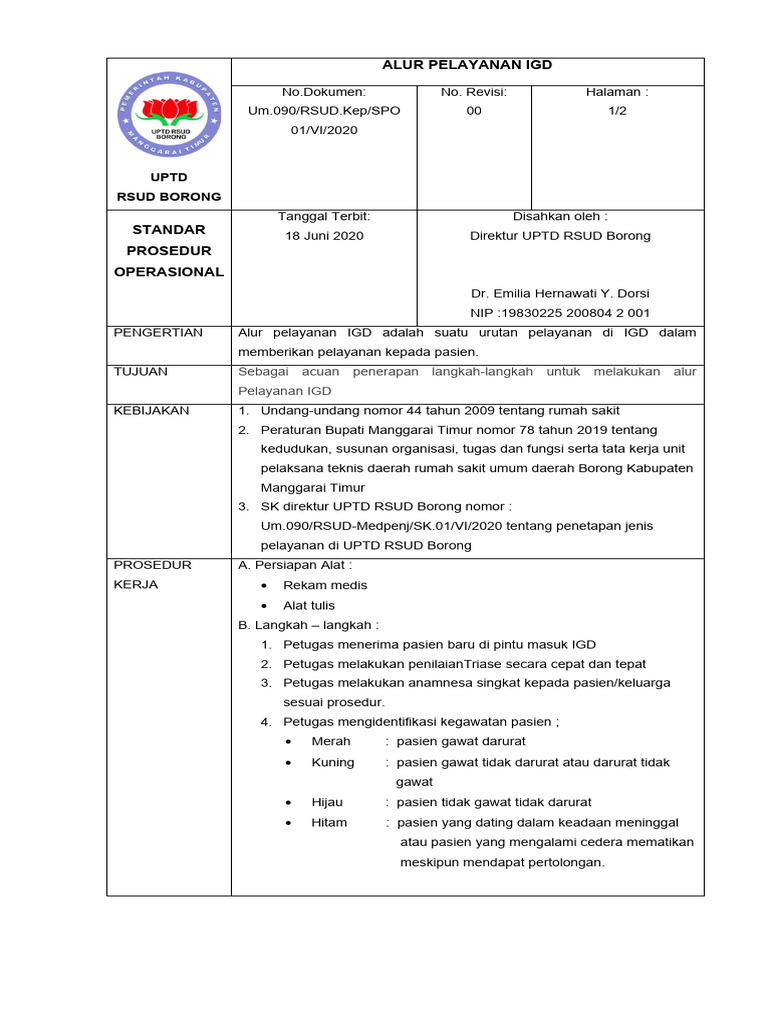 01 SOP Alur IGD | PDF