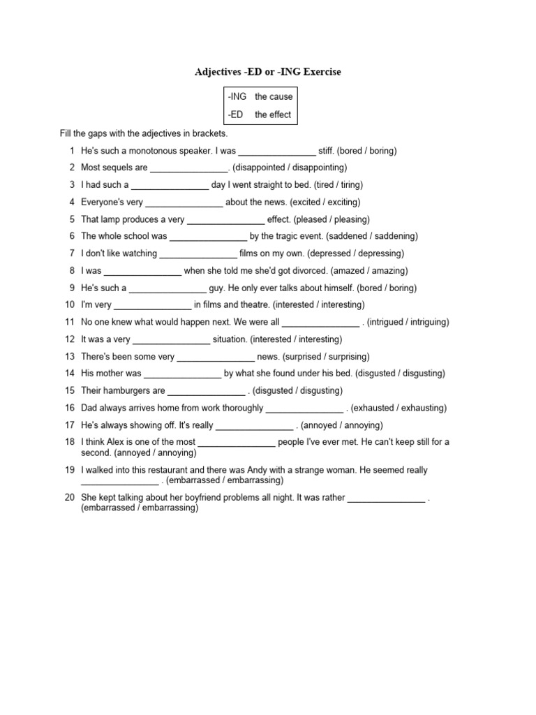 Adjectives Ed or Ing Fun Activities Games 45862 2 | PDF