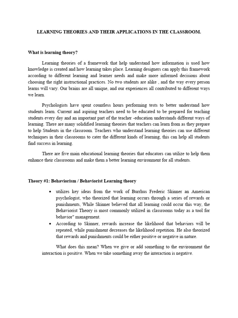 Learning Theories and Their Applications in The Classroom | PDF | Learning Theory (Education ...