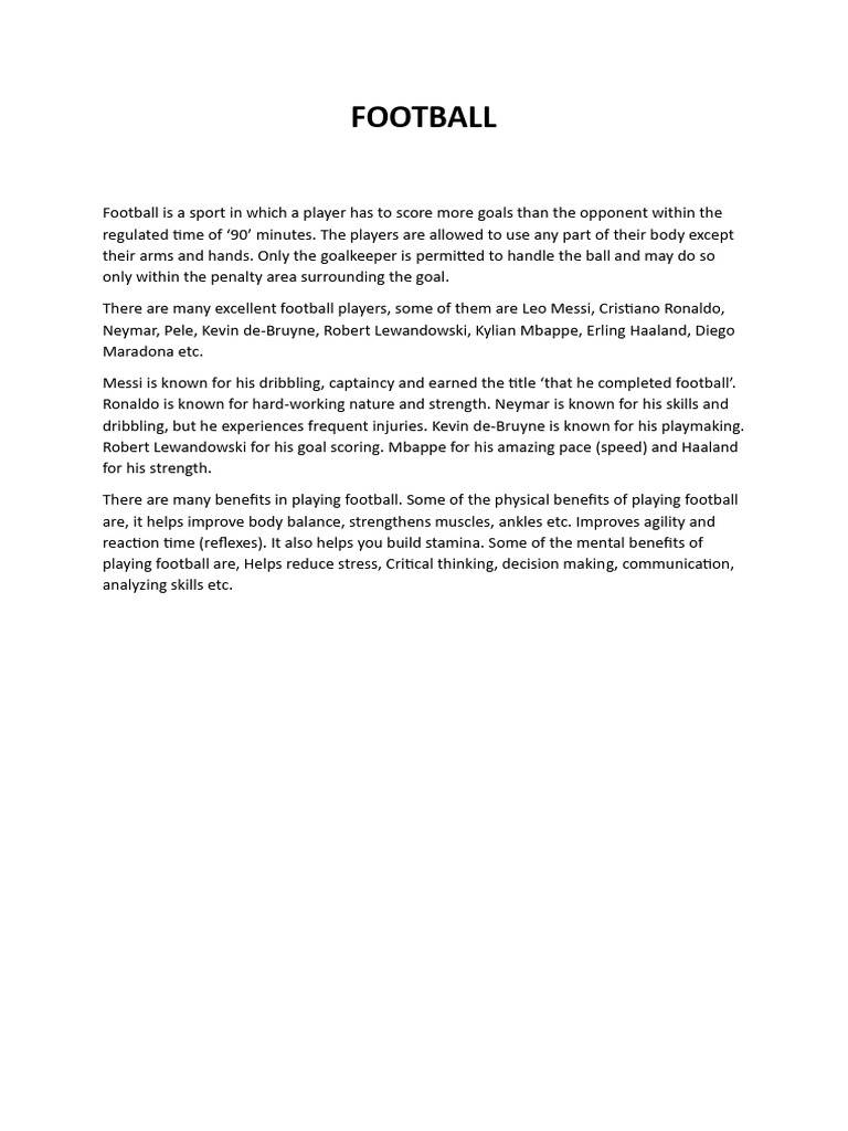 Football (SCHOOL ARTICLE) | PDF