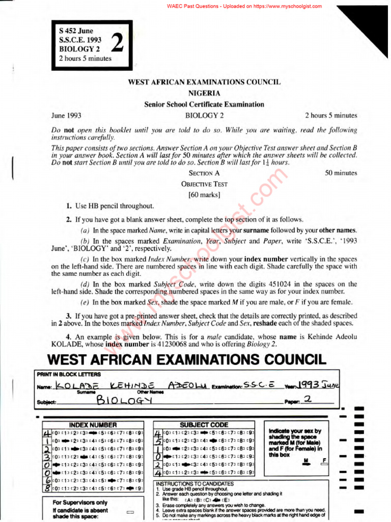 WAEC Biology2 June 1993 | PDF