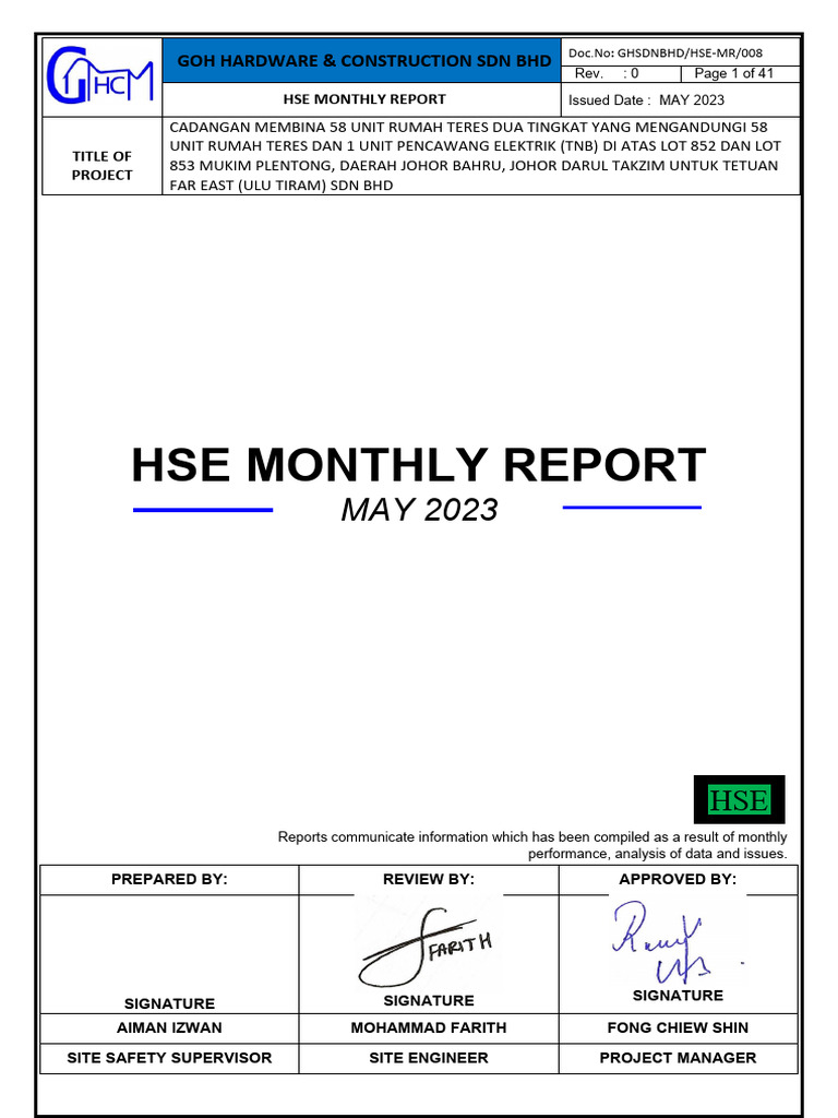 Monthly HSE Report | PDF | Occupational Safety And Health | Safety
