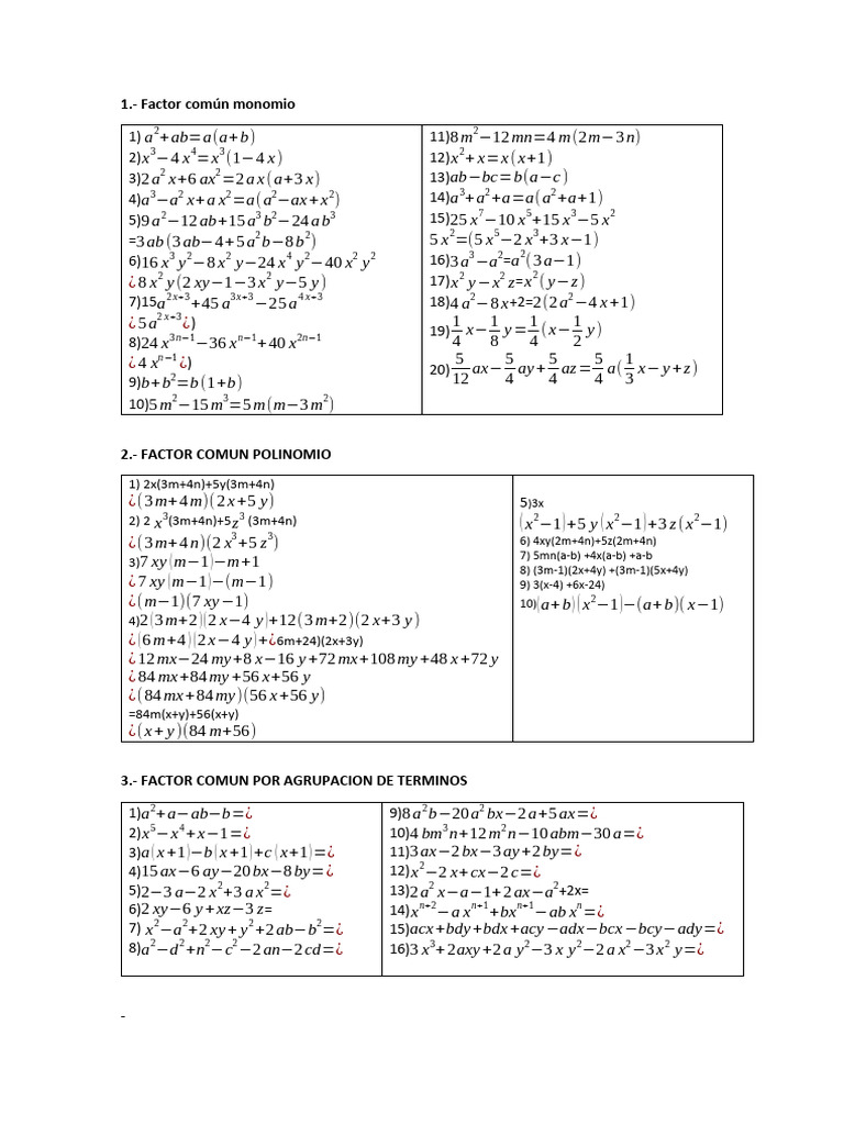 Ejercicios de Factoreo | PDF | Álgebra | Matemáticas