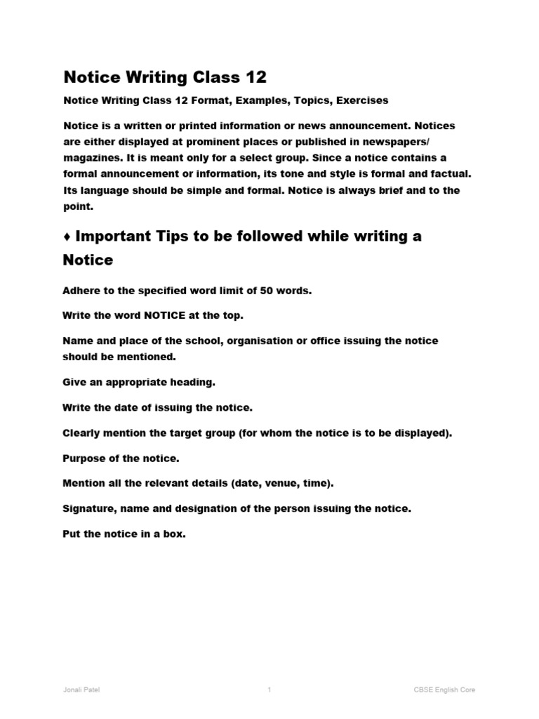 Notice Writing Worksheet | PDF | Human Communication
