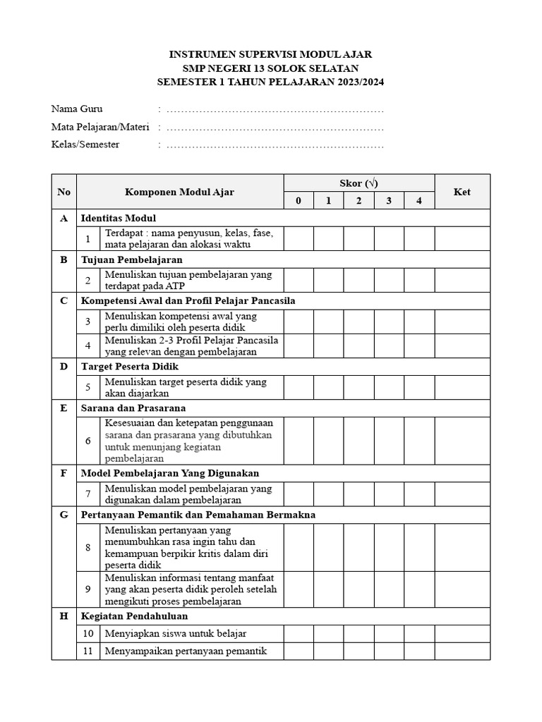 Instrumen Supervisi Modul Ajar | PDF