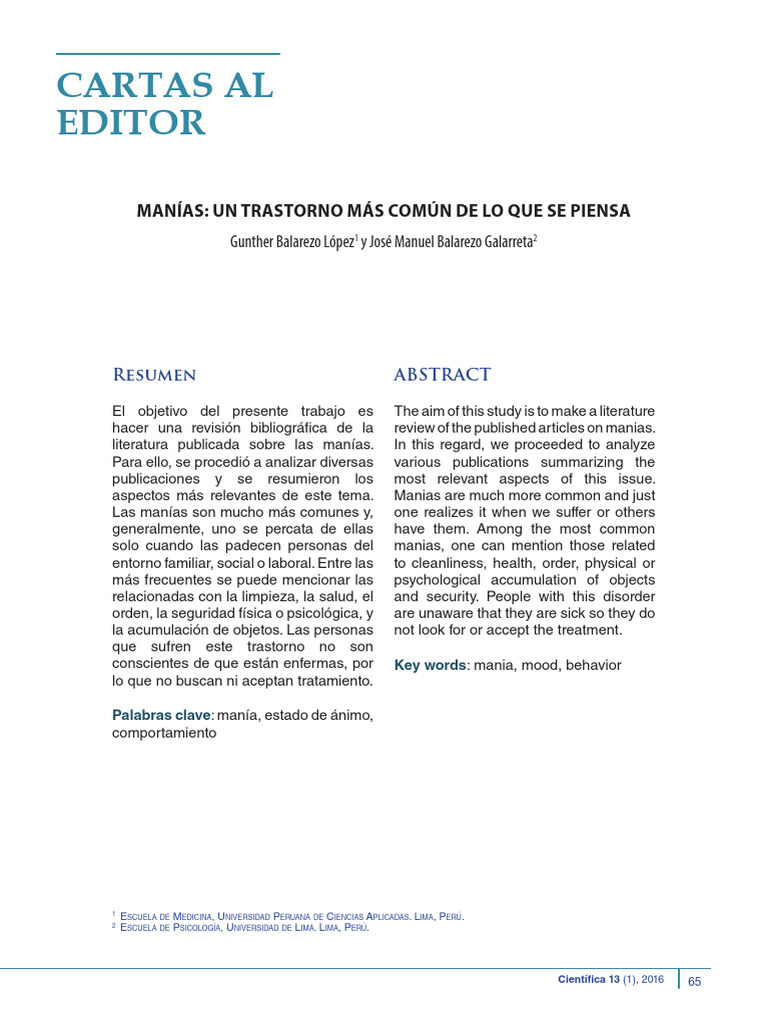 Manías: Un Trastorno Más Común de Lo Que Se Piensa | Descargar gratis ...