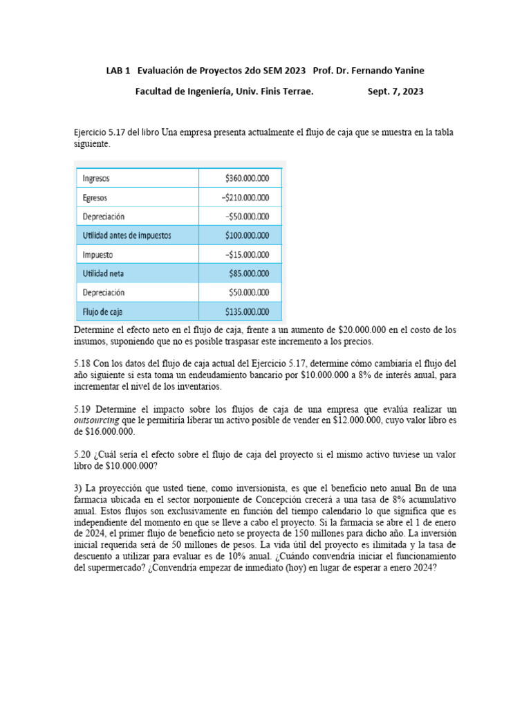 LAB 1 Evaluacion de Proyectos 2do SEM 2023 | PDF