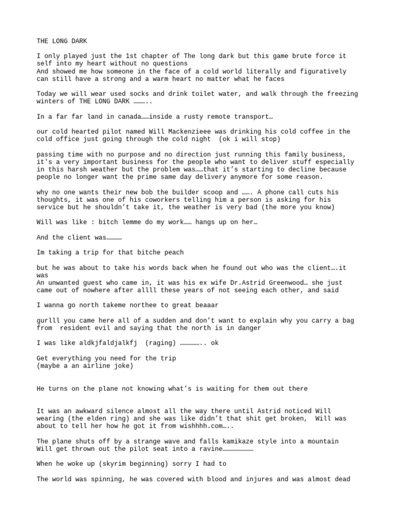 The Long Dark Story Chapter 1 | PDF | Art | Mystery, Thriller & Crime ...