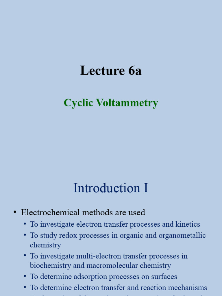 Lecture 6a: Cyclic Voltammetry | PDF | Electrode | Electricity