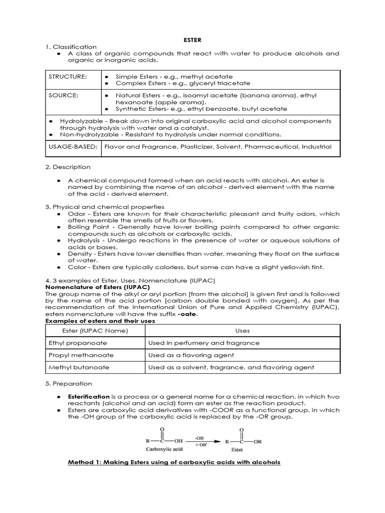 Understanding Esters: Types and Uses | PDF | Ester | Acid
