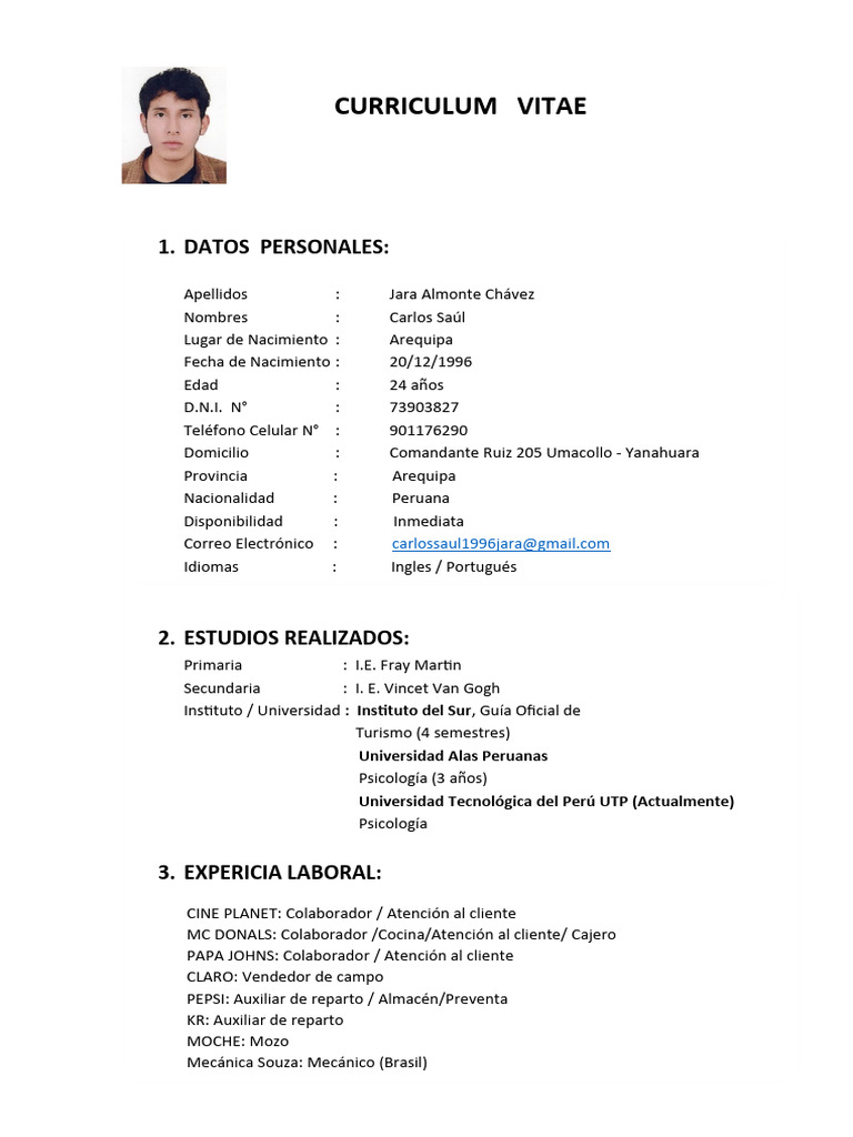 Currículum Vitae de Carlos Jara Almonte | PDF