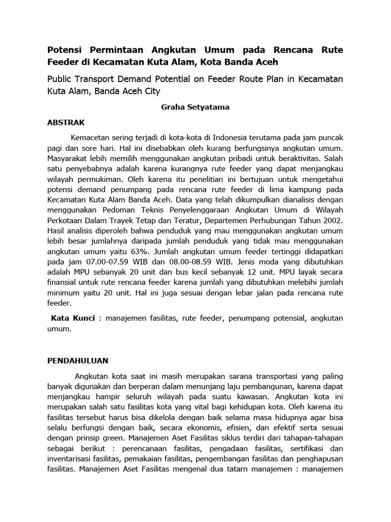 Rute Feeder Kuta Alam | PDF