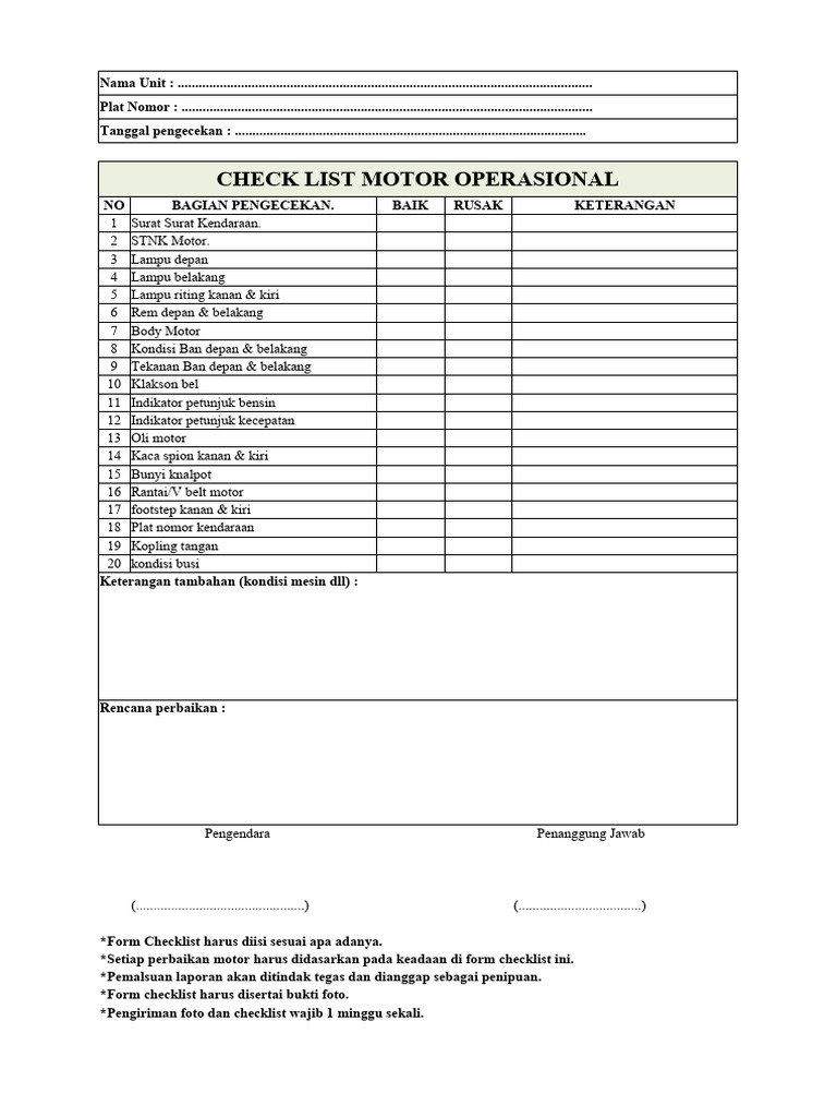 Checklist Motor | PDF