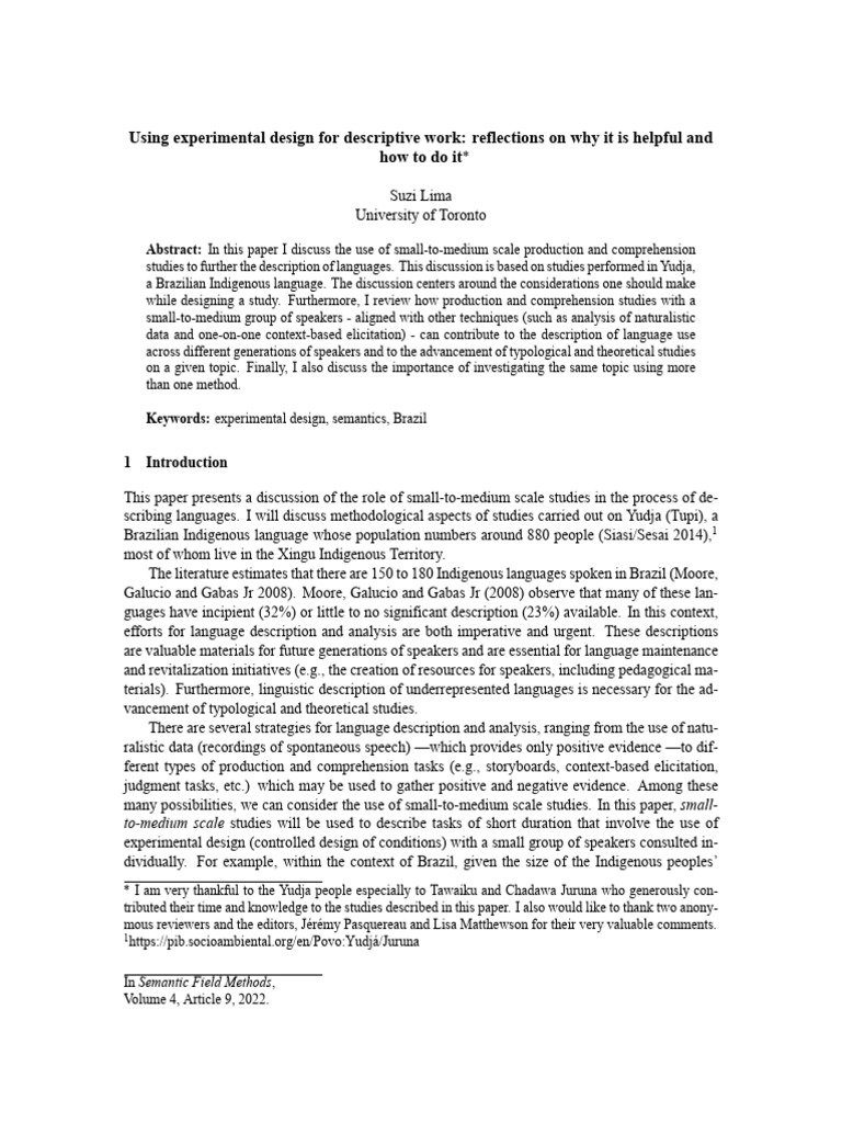 Lima, S. 2022. Using Experimental Design For Descriptive Work Reflections On Why It Is Helpful ...