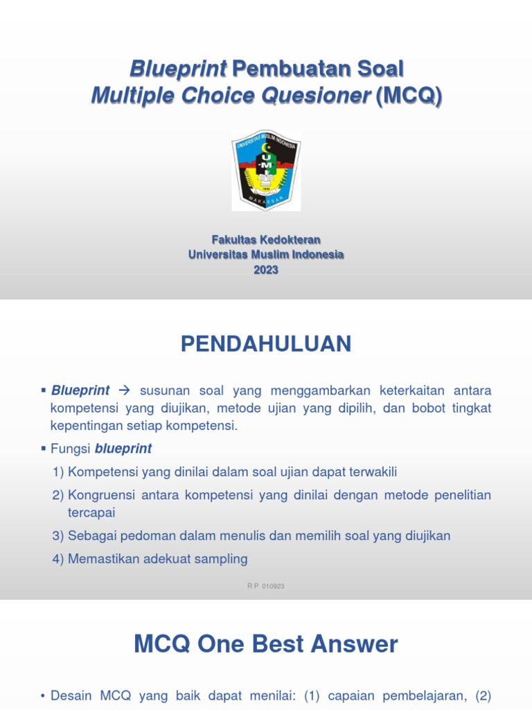 Blueprint Pembuatan Soal Multiple Choice Quesioner (MCQ) | PDF | Sains & Matematika
